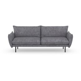 3-Sitzer OTTO HOME "Stine", grau, B:226cm H:86cm T:86cm, Struktur (100% Polyester);Struktur weich (85% Polyester/15% Nylon);Samtoptik (100% Polyester), Sofas, Besonderes Design durch Kissenoptik und Keder