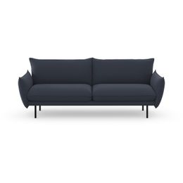 3-Sitzer OTTO HOME "Stine", blau (dunkelblau), B:226cm H:86cm T:86cm, Struktur (100% Polyester);Struktur weich (85% Polyester/15% Nylon);Samtoptik (100% Polyester), Sofas, Besonderes Design durch Kissenoptik und Keder