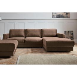 Ecksofa OTTO HOME "Hobro L-Form", braun, B:264cm H:80cm T:175cm, Luxus-Microfaser Lederoptik (100% Polyester);Struktur grob (100% Polyester);Samtoptik (100% Polyester), Sofas, Ecksofa, in 3 Bezugsqualit&auml;ten in vielen Farben