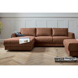 Ecksofa OTTO HOME "Hobro L-Form", braun (cognac), B:264cm H:80cm T:175cm, Luxus-Microfaser Lederoptik (100% Polyester);Struktur grob (100% Polyester);Samtoptik (100% Polyester), Sofas, Ecksofa, in 3 Bezugsqualit&auml;ten in vielen Farben