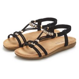 Sandale Lascana "Sommerschuh, offener Schuh", Damen, Gr. 36, blau (schwarz), Obermaterial: 100% Lederimitat. Decksohle: 100% Textilmaterial. Futter: 100% Lederimitat. Laufsohle: 100% Synthetik, unifarben, Schuhe Sandale, NEU mit elastischen Riemchen und kleinen Perlenelementen VEGAN