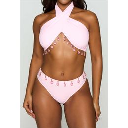 Bikini-Hose MODA MINX "Hera Fixed Droplet High Waist Bikini Bottom", Damen, Gr. M, EURO-Gr&ouml;&szlig;en, pink, 82% Polyamid, 18% Elasthan, unifarben, Badehosen Bikini-Hose, mit edlen Schmuckelementen