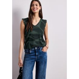 Mesh-Top Street One, Damen, Gr. 34, deep bound gr&uuml;n, Stoff, Obermaterial: 95% Polyester, 5% Elasthan. Futter: 100% Viskose, gemustert, normal normal, V-Ausschnitt, R&uuml;schen, Tops, mit R&uuml;schendetails