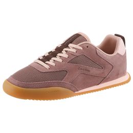 Sneaker Calvin Klein "LOW PRO RUNNER LACEUP MESH SUE", Damen, Gr. 37, mauve, Textil, Veloursleder, Mesh, unifarben mit Farbeinsatz, Schuhe Sneaker, Runnersneaker, Schn&uuml;rschuh, Freizeitschuh mit gepolstertem Schaftrand