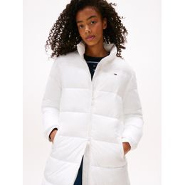 Steppmantel Tommy Jeans "TJW MAXI PCKBL HOOD ESS PUFFER", Damen, Gr. L (40), beige (ecru), Web, Obermaterial: 100% Nylon, unifarben, lang, elastischer Bund, M&auml;ntel Steppmantel, mit Stehkragen