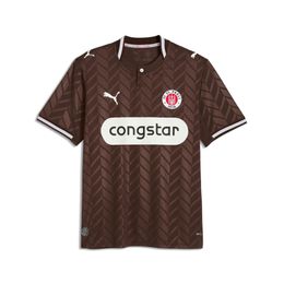 Fu&szlig;balltrikot Puma "FCSP HOME JERSEY REPLICA", Herren, Gr. L, schwarz (espresso braun, Puma wei&szlig;), Web, Obermaterial: 100% Polyester, gestreift, regular fit normal, Rundhals, Trikots Fu&szlig;balltrikot, mit Rundhalsausschnitt, Kurzarm, atmungsaktiv