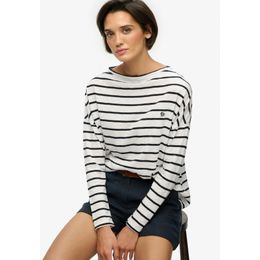 Langarmshirt Superdry "STUDIOS BOAT NECK SLUB LS TOP", Damen, Gr. M, optic, eclipse navy stripe, Single Jersey, Obermaterial: 60% Baumwolle, 40% Lyocell, gestreift, oversize normal, Rundhals, Shirts Langarmshirt, Baumwollmischung, oversize