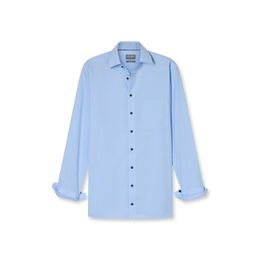 Businesshemd OLYMP "OLYMP Luxor, comfort fit, New Kent", Herren, Gr. 47, Normaler Arm, blau (rauchblau), 100% Baumwolle, Hemden
