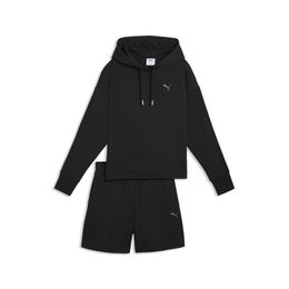 Jogginganzug Puma "Relaxed Kurzer Trainingsanzug mit Kapuze Damen", Damen, Gr. XS, schwarz, Obermaterial: 68% Baumwolle, 32% Polyester. Kapuzenfutter: 100% Baumwolle. Rippe: 97% Baumwolle, 3% Elasthan, Sportanz&uuml;ge Jogginganzug