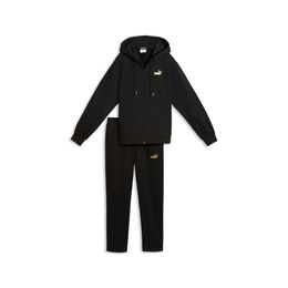 Trainingsanzug Puma "METALLIC HOODED STANDARD SWEAT SUIT FL OP", Damen, Gr. S, Puma schwarz, Fleece, Obermaterial: 66% Baumwolle, 34% Polyester, unifarben, Sportanz&uuml;ge Trainingsanzug, mit 2 Teilen, in weicher Fleece-Qualit&auml;t