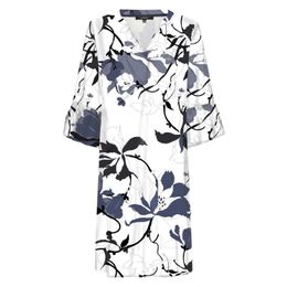 Blusenkleid NAVIGAZIONE "NAVIGAZIONE Kleid", Damen, Gr. 48, N-Gr, jeans, Obermaterial: 100% Viskose CV., regular fit, V-Ausschnitt, Kleider Blusenkleid, Blumenmuster