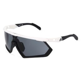 Adidas SP0054 | Unisex-Sonnenbrille | Fassung: Vollrand, Monoscheibe, Kunststoff, Wei&szlig; Schwarz | Glasfarbe: Grau