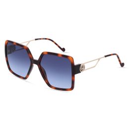 Liu Jo LJ763SR | Damen-Sonnenbrille | Fassung: Vollrand, Quadratisch, Kunststoff, Havanna Gl&auml;nzend | Glasfarbe: Blaugrau Verlaufend
