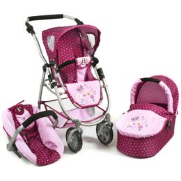 Bayer Chic 2000 Kombi-Puppenwagen CHIC2000 "Emotion All In 3in1, Brombeere", schwarz (brombeere), Puppenwagen, KinderB:67cm H:77cm T:72cm, Kunststoff, Metall, Stoff, inkl. Babywanne, Babyschale und Sportwagenaufsatz, B:67cm H:77cm T:72cm
