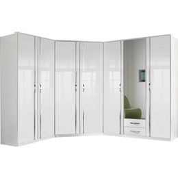 Eckkleiderschrank wimex "Tromo", wei&szlig; (wei&szlig;, hochglanz wei&szlig;), B:90cm H:198cm T:95cm, Schr&auml;nke, Eckkleiderschrank, mit Hochglanz-Front, verchromte Leisten und Griffe