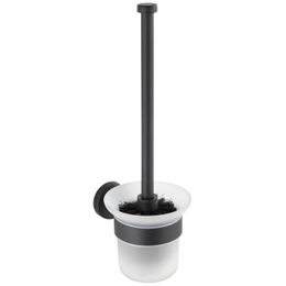 WC-Garnitur Wenko "Bosio", schwarz (matt, satiniert), B:10cm H:35cm L:14cm, Edelstahl, Reinigungsb&uuml;rsten, Edelstahl rostfrei