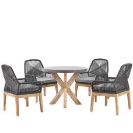 Beliani GARTENM&Ouml;BEL SET 4-Sitzer Faserzement grau 90 cm schwarz/grau Olbia