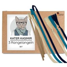 Kater Kasimir RANGELANGEL - Spielangel f&uuml;r Katzen aus Naturmaterial: Buchenholz mit Baumwollband (3er-Set)
