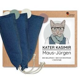 Kater Kasimir MAUS-J&Uuml;RGEN - XXL Spielmaus, handgemacht aus robustem Jeans-Stoff und Leder Ohren (3er Set)