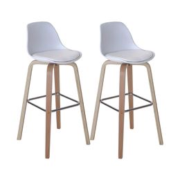 2er-Set Barhocker MCW-A89, Barstuhl Tresenhocker mit Lehne ~ Kunstleder, wei&szlig;