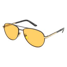 Prada 0PR A54S | Herren-Sonnenbrille | Fassung: Vollrand, Pilot, Metall, Schwarz Matt | Glasfarbe: Gelb