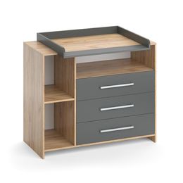 VICCO Wickelkommode, Anthrazit, Sonoma Eiche, Holzwerkstoff, 7 F&auml;cher, 3 Schubladen, Rechteckig, 113x100x53 cm, Babym&ouml;bel, Wickelkommoden & Zubeh&ouml;r, Wickelkommoden