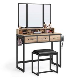 Boxxx Schminktisch, Schwarz, Eiche, Metall, Kunststoff, Vintage, 3 Schublade(n) Schubladen, rechteckig, eckig, Flachrohr, 40x141x90 cm, Schlafzimmer, Schminktische