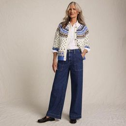 LANDS' END Fair Isle Cardigan aus Baumwollmix, Damen,  Blau, Polyacryl/Schurwolle/Baumwoll-Mischung, by Lands' End