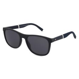 Tommy Hilfiger Eyewear TH 2042/S | Herren-Sonnenbrille | Fassung: Vollrand, Rund, Kunststoff, Blau Matt | Glasfarbe: Grau