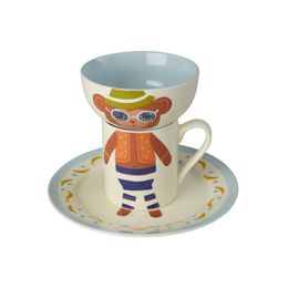 Rice Kinder Porzellan Gerschirr-Set 3-teilig, Tiermotiv Affe - H14 L19.5 B19.5 cm skandinavische Deko Online Shop
