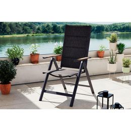 Ambia Garden Gartensessel, Natur, Dunkelgrau, Metall, Textil, Flachrohr, 57x108x70 cm, klappbar, Gartenm&ouml;bel, Gartenst&uuml;hle, Gartenst&uuml;hle