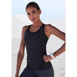 active by Lascana LASCANA ACTIVE Sporttop schwarz Gr. S (36/38) f&uuml;r Damen. Tiefer Rundhals und Mesheinsatz. Figurbetont