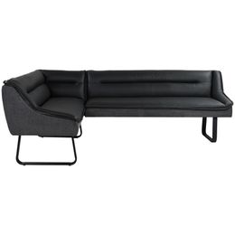 Novel Eckbank, Schwarz, Metall, Textil, Leder, Echtleder, Rindleder, 5-Sitzer, Eckteil, 237x178 cm, Esszimmer, B&auml;nke, Eckb&auml;nke