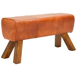 Livetastic Hockerbank, Braun, Holz, Leder, Echtleder, Anilinleder, Mangoholz, massiv, Vintage, 90x46x30 cm, Lederauswahl, Esszimmer, B&auml;nke, Sitzb&auml;nke