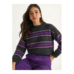 Gestreifter Strick-Pullover mit Rundhalsausschnitt