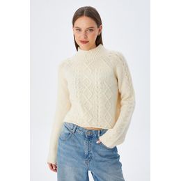 Rippstrick-Pullover mit Argyle-Muster und halbem Stehkragen