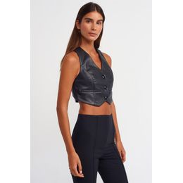 Kunstleder &Auml;rmellose Cropped-Bluse