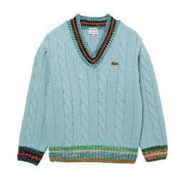 Lacoste - Sweatshirt f&uuml;r Herren, V-Ausschnitt, Mit Zopfmuster (T&uuml;rkis)