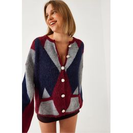Knopfgekn&ouml;pfter geometrischer Muster-Cardigan