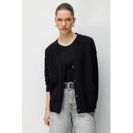 Langer Rippstrick-Cardigan mit V-Ausschnitt und Knopfverschluss
