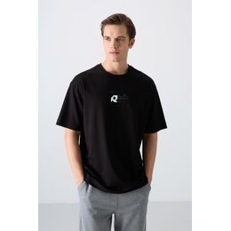 Oversized Logo-Druck Rundhalsausschnitt T-Shirt