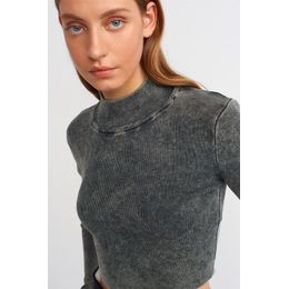 Damen kurz geschnittener gerippter Halsturtleneck-Pullover