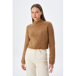 Rippstrick-Pullover mit Argyle-Muster und halbem Stehkragen