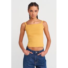 Rippstrick-Baumwoll-Cami-Bluse mit Quadrat-Ausschnitt