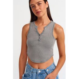 Damen Ripp-Crop-Bluse mit Kn&ouml;pfen