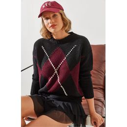Geometrisches Muster Strickpullover mit Rundhalsausschnitt