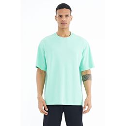 &Uuml;bergro&szlig;es Baumwoll-Mischgewebe Crew-Neck T-Shirt mit Aufn&auml;her