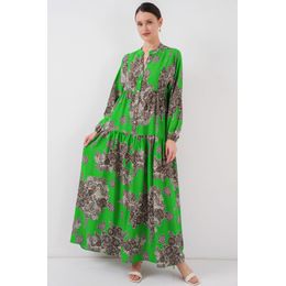 Gedrucktes V-Ausschnitt Maxikleid mit Knopfverschluss