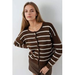 Gestreifter Rippstrick-Cardigan mit Knopfverschluss