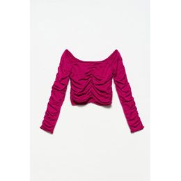 Damen Rippstrick Off-Shoulder Crop Sweater
